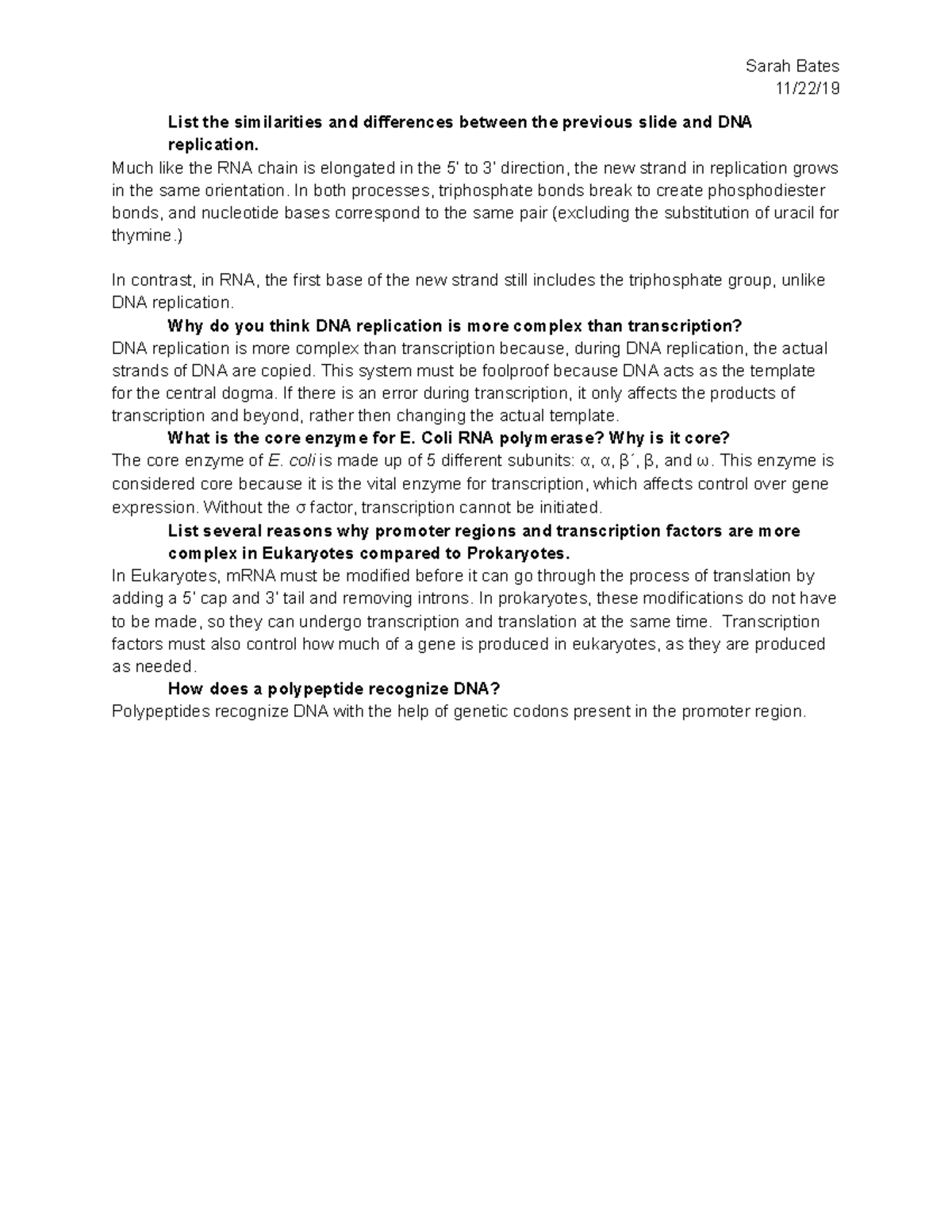 Tegrity 32 - Sarah Bates 11/22/ List the similarities and differences ...