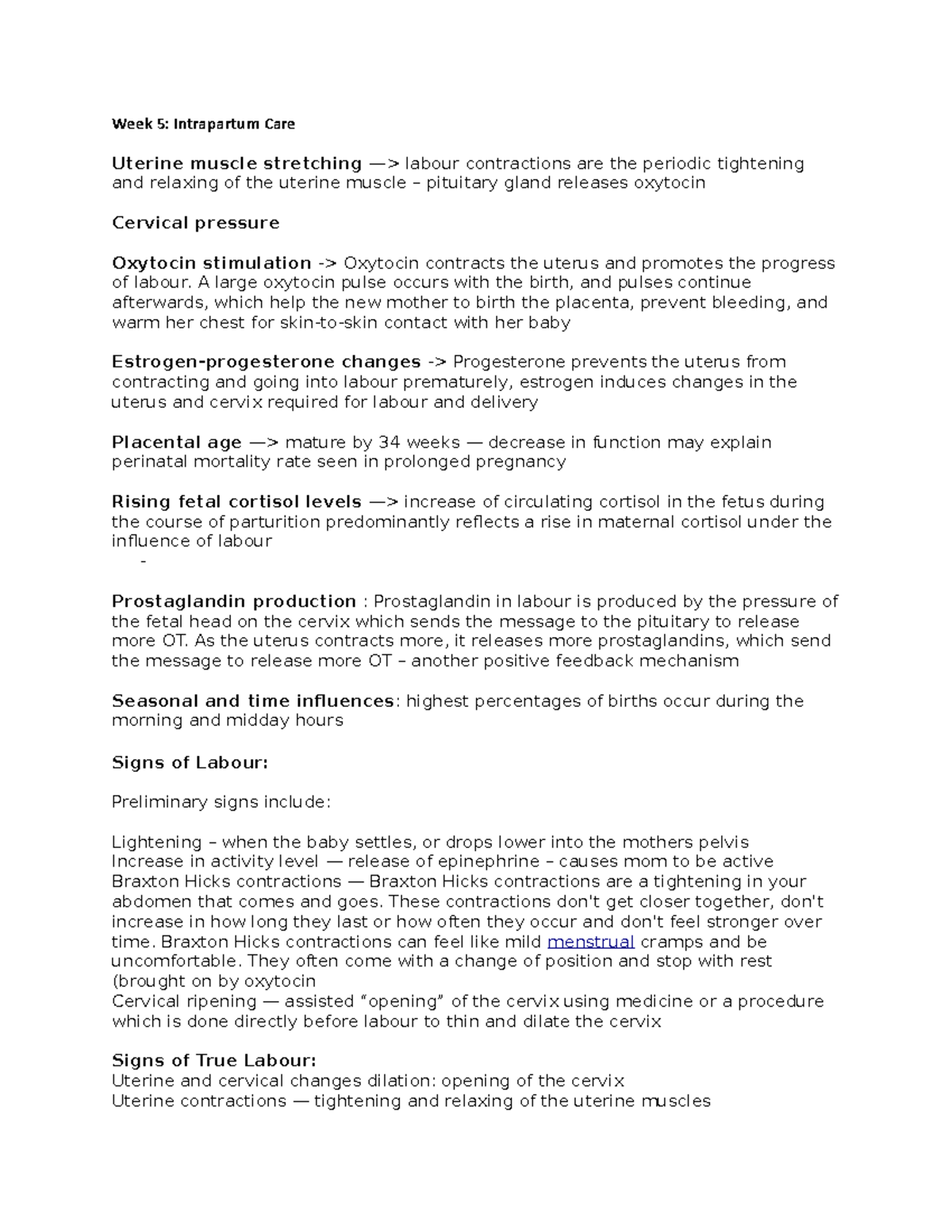 Intrapartum Notes from slideshow - Week 5: Intrapartum Care Uterine ...