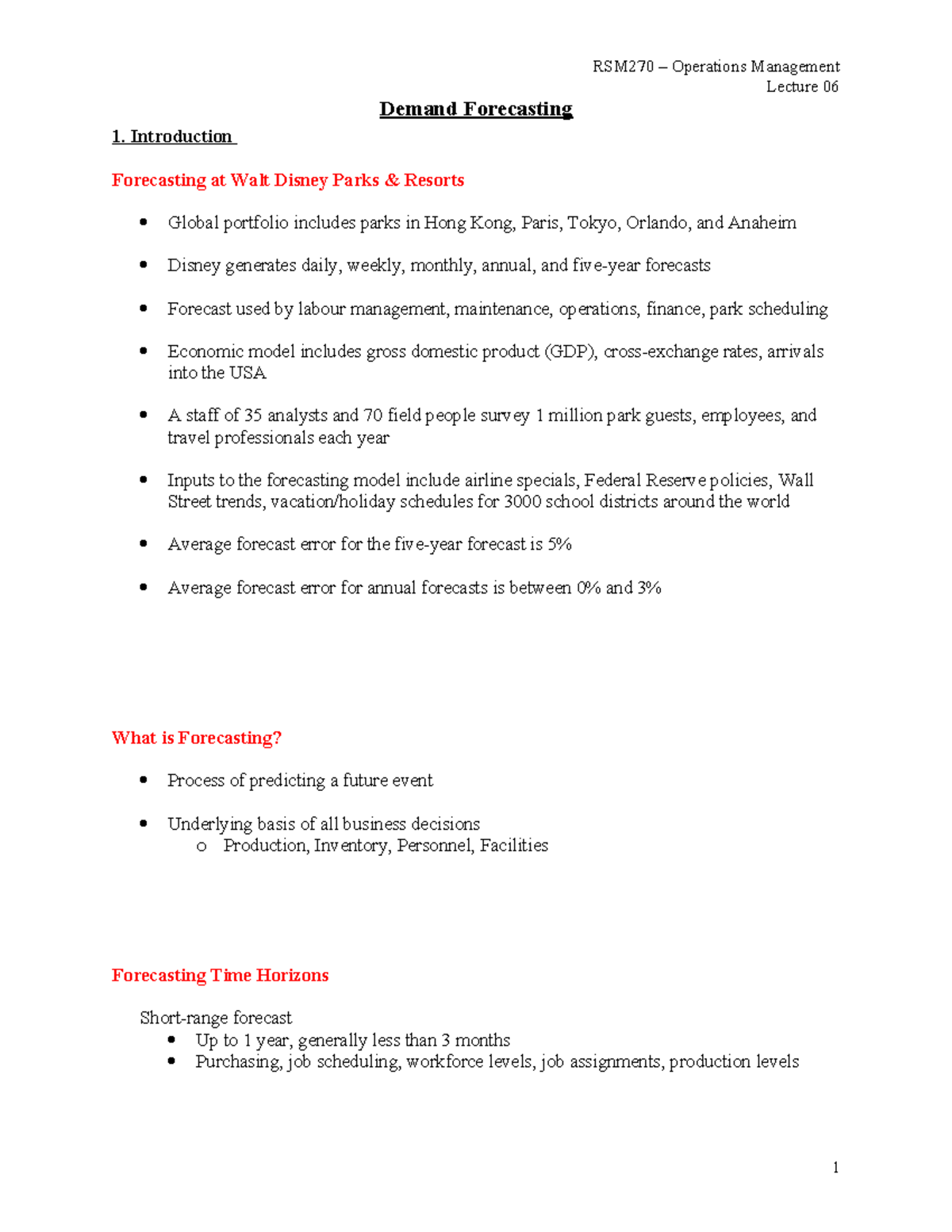06Lecture-forecasting - RSM270 – Operations Management Lecture 06 Demand Forecasting 1 ...