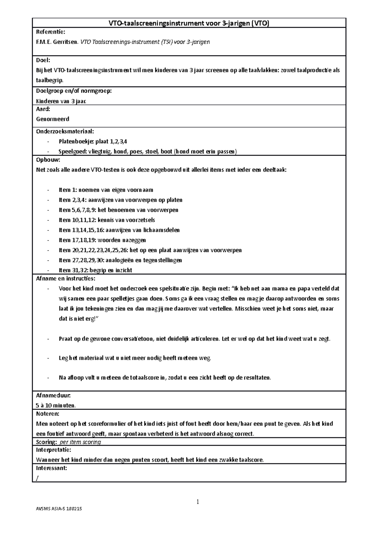 VTO 3 KLAS - Identificatie fiches van testen. - VTO ...