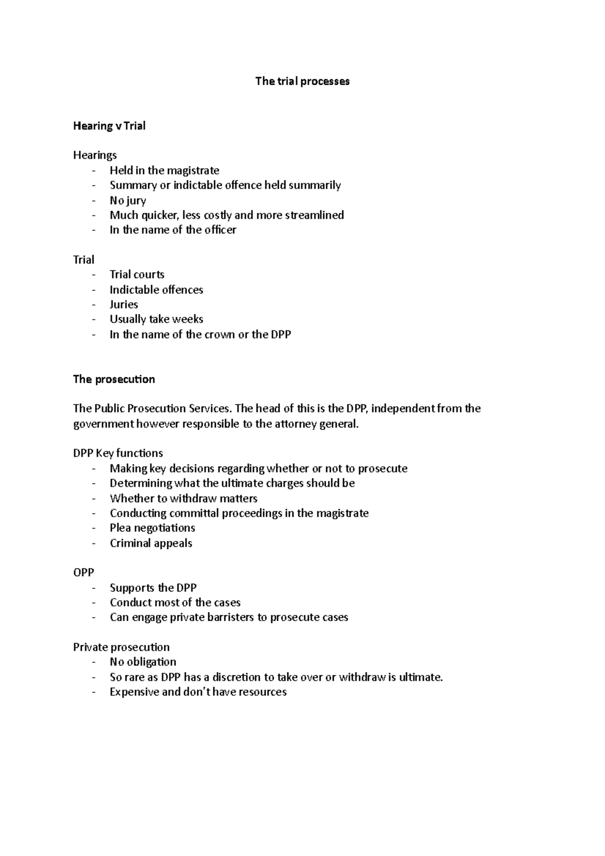 The trial process - Lecture notes 7 - The trial processes Hearing v ...