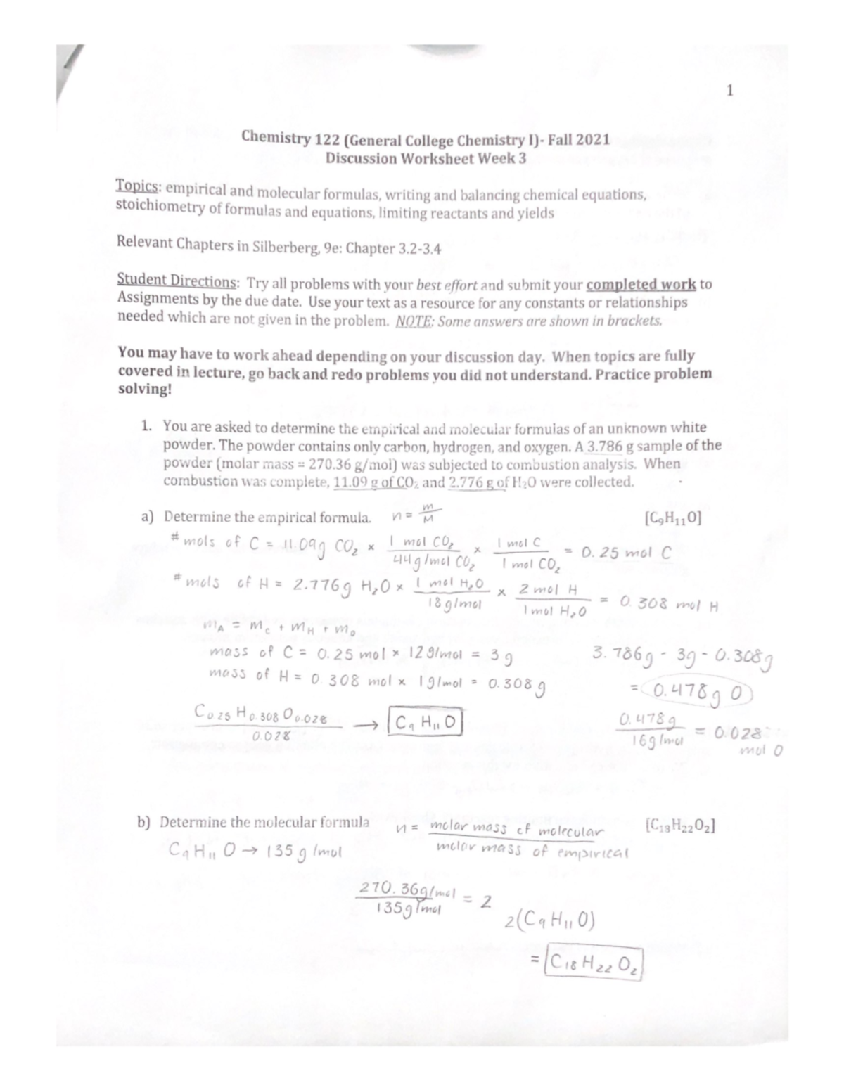 Chem 122 Discussion Worksheet Week 3 - CHEM 122 - Studocu