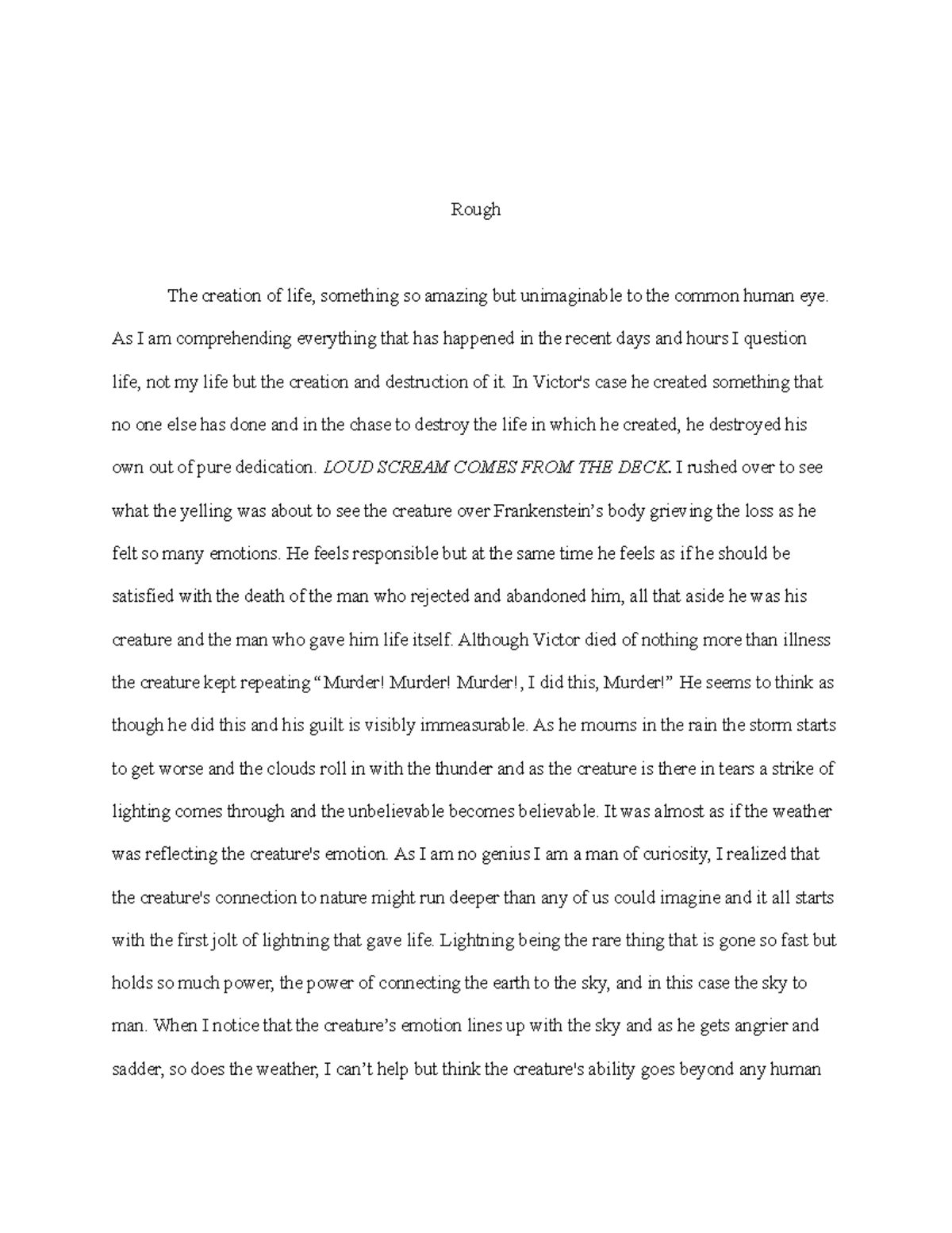 Frankenstein End Project - Rough The creation of life, something so ...