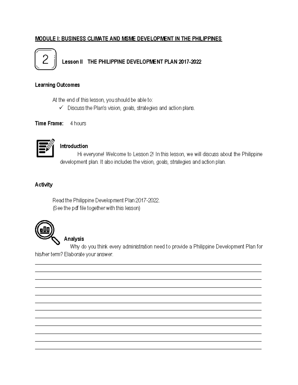 Lesson 2. THE Philippine Development PLAN 2017-2022 - MODULE I ...