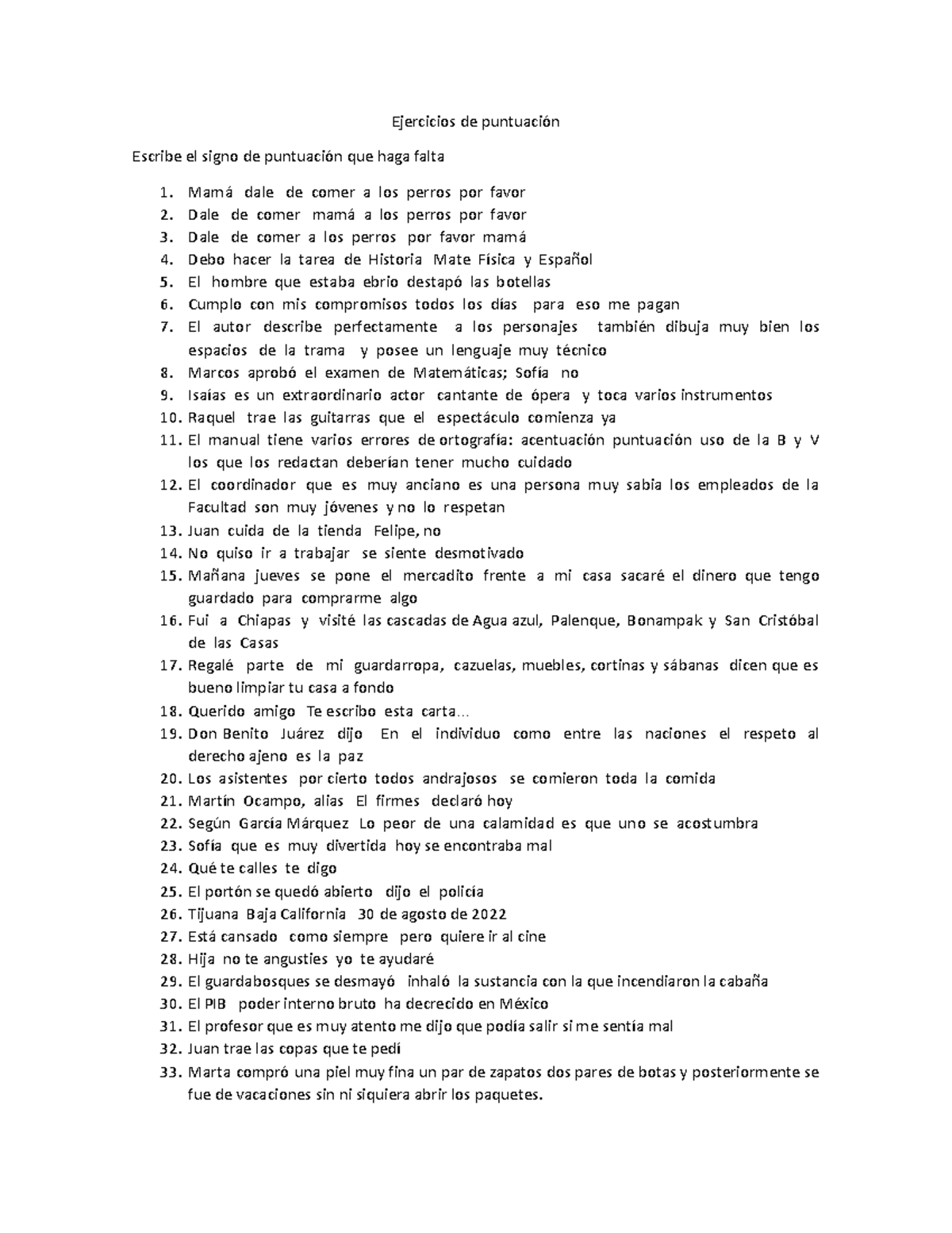 Ejercicios-de-puntuación - Ejercicios de puntuación Escribe el signo de ...