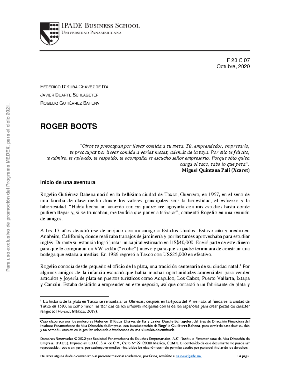 F 20 C 07 Roger Boots. Medex - F 20 C 0 7 Octubre, 20 20 Caso elaborado ...