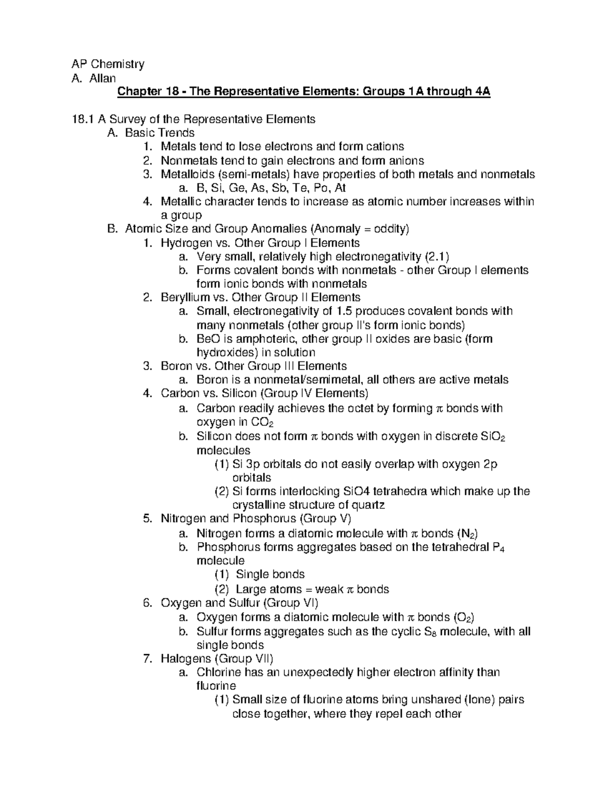 Representative Elements - AP Chemistry A. Allan Chapter 18 - The ...