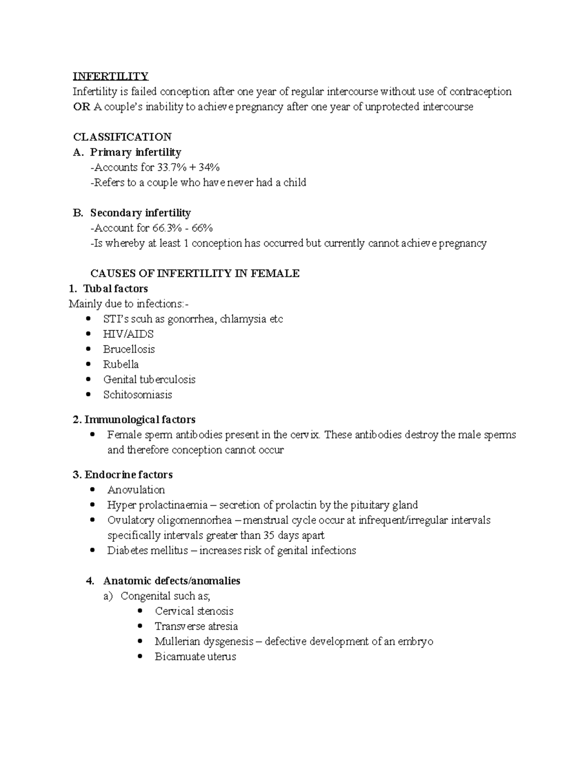 Infertility - lecture notes - INFERTILITY Infertility is failed ...