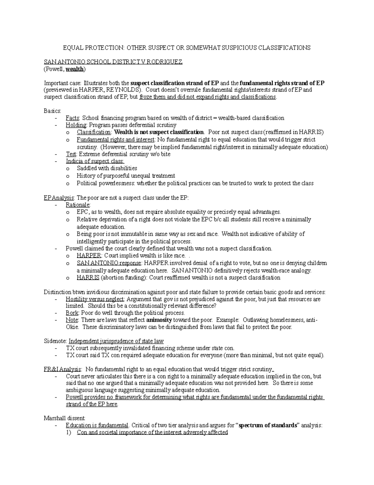 Constitutional Law Outline 1 - EQUAL PROTECTION: OTHER SUSPECT OR ...