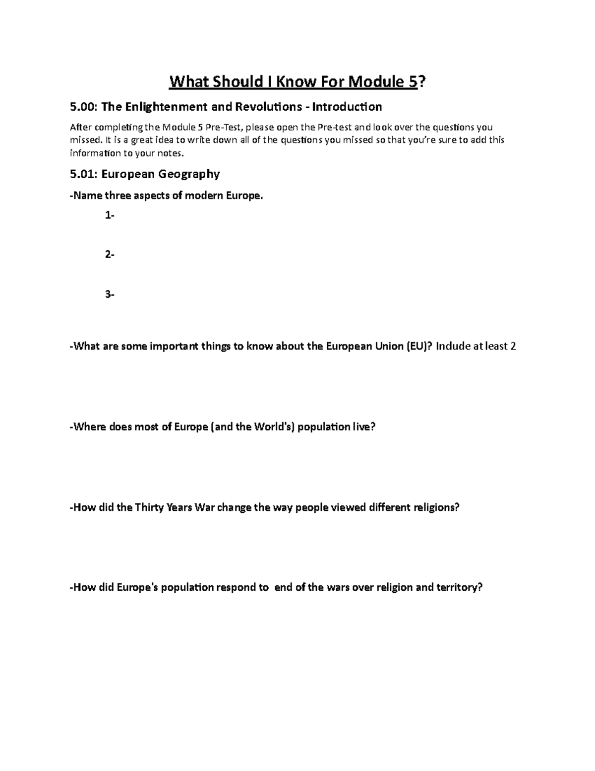 Module 5Study Guide - Mod 5 - 5: The Enlightenment and Revolutions ...