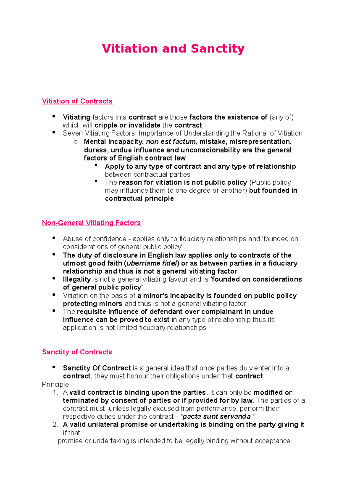 Vitiation and Sanctity - Vitiation and Sanctity Vitiation of Contracts ...