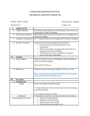 A Detailed Lesson PLAN IN TLE drafting - A DETAILED LESSON PLAN IN TLE ...