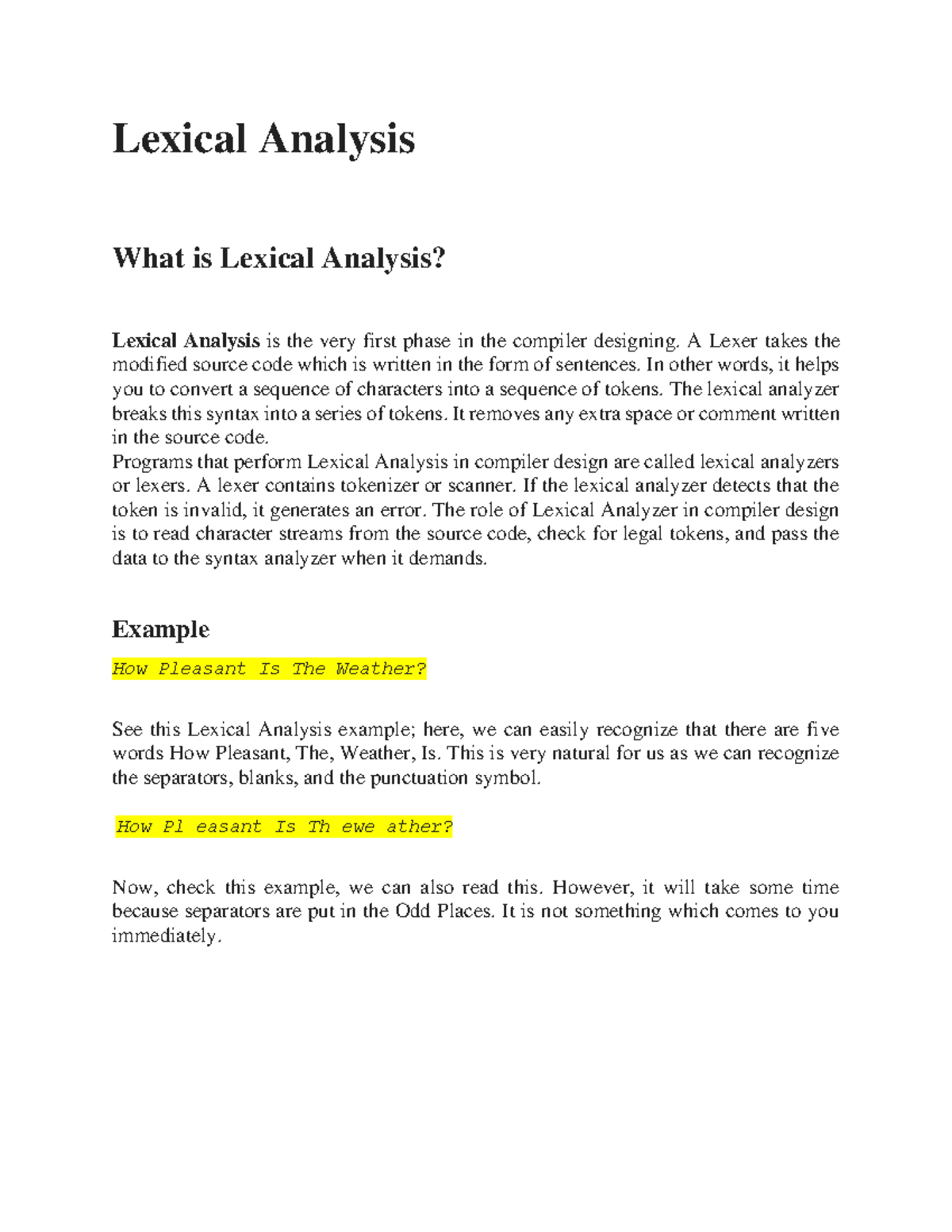 Lexical Analysis - Lexical Analysis What is Lexical Analysis? Lexical ...