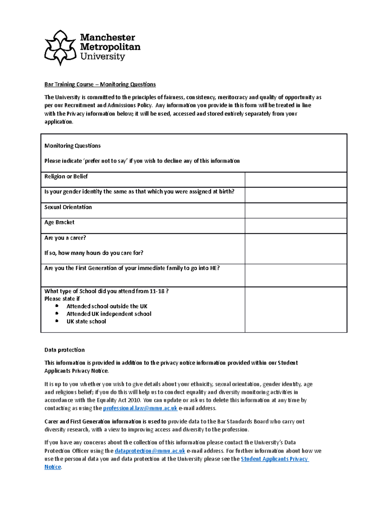 MMU Bar Course Monitoring-Questions-form - Bar Training Course ...