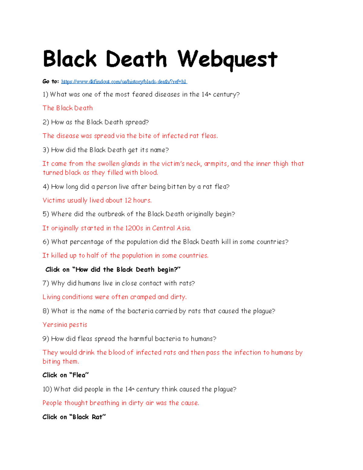 Black Death Webquest - Description is the pattern of narrative ...