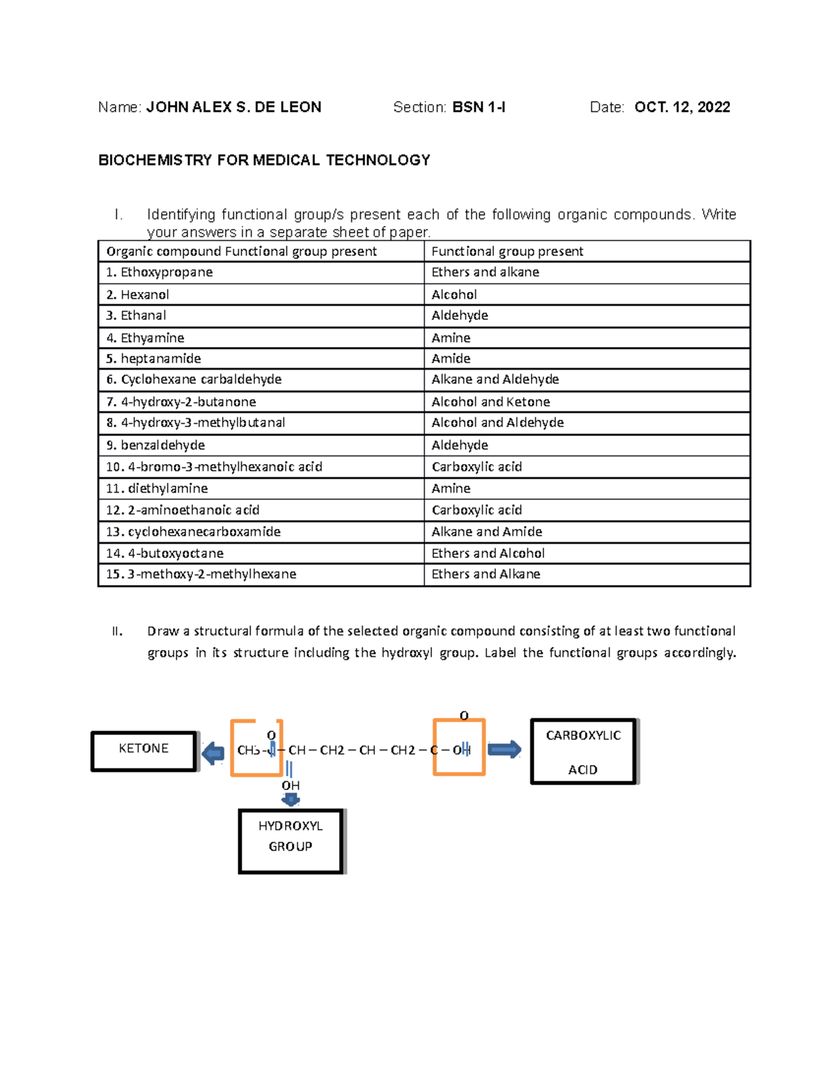 Biochem - Notes - Name: JOHN ALEX S. DE LEON Section: BSN 1-I Date: OCT ...