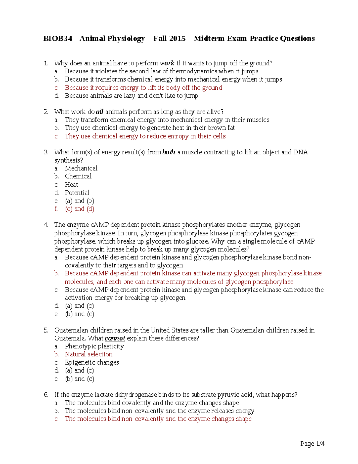 Midterm Practice Questions - BIOB34 – Animal Physiology – Fall 2015 – Midterm Exam Practice ...