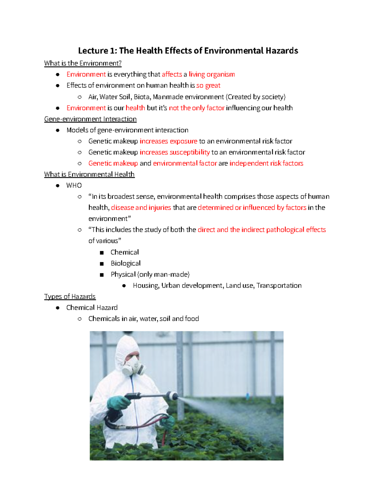 Lecture 1 The Health Effects of Environmental Hazards - Studocu