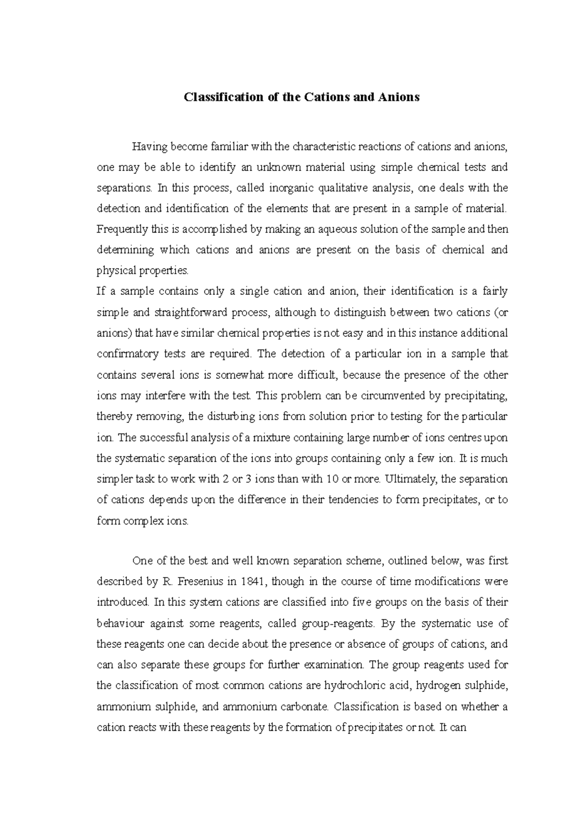 Gen Chem Notes - Classification of the Cations and Anions ...