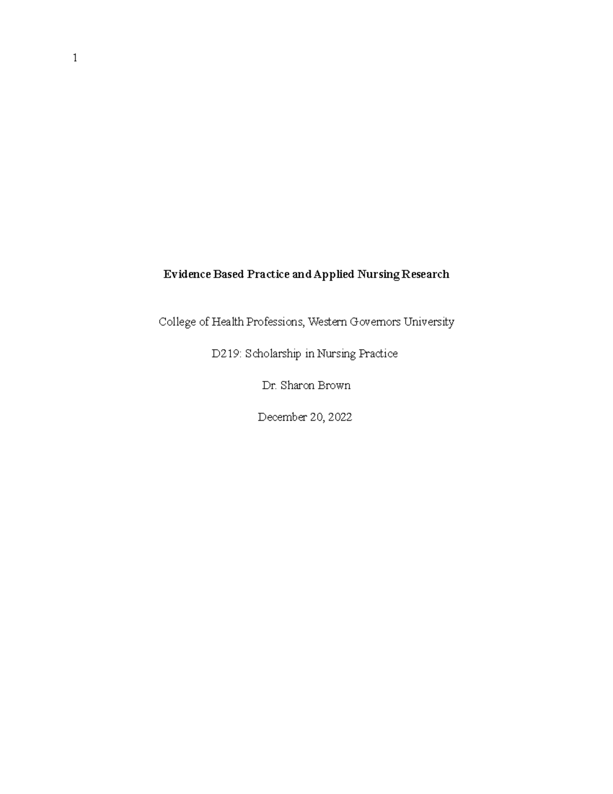 Submission 2 of D219 Evidence Based Practice Research paper - Evidence ...