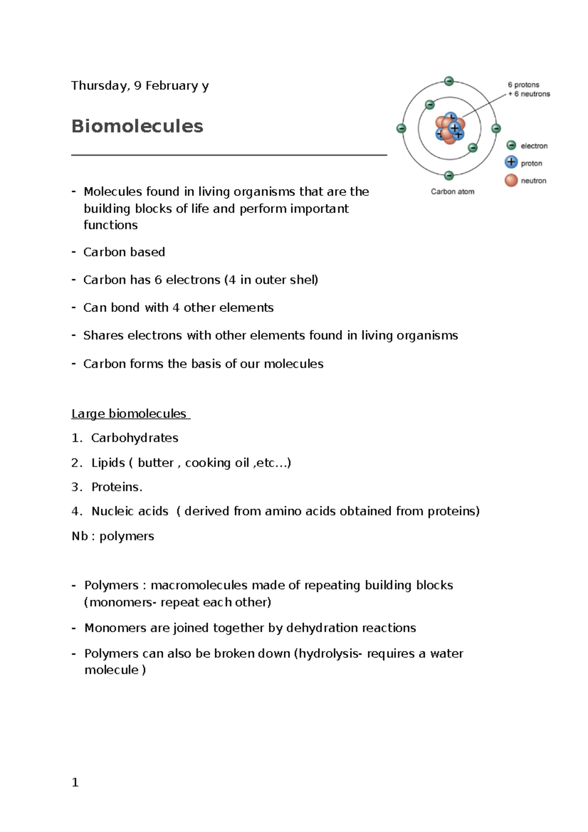 Biomolecules - bio notes - Molecular Biology of the Cell - Thursday, 9 ...
