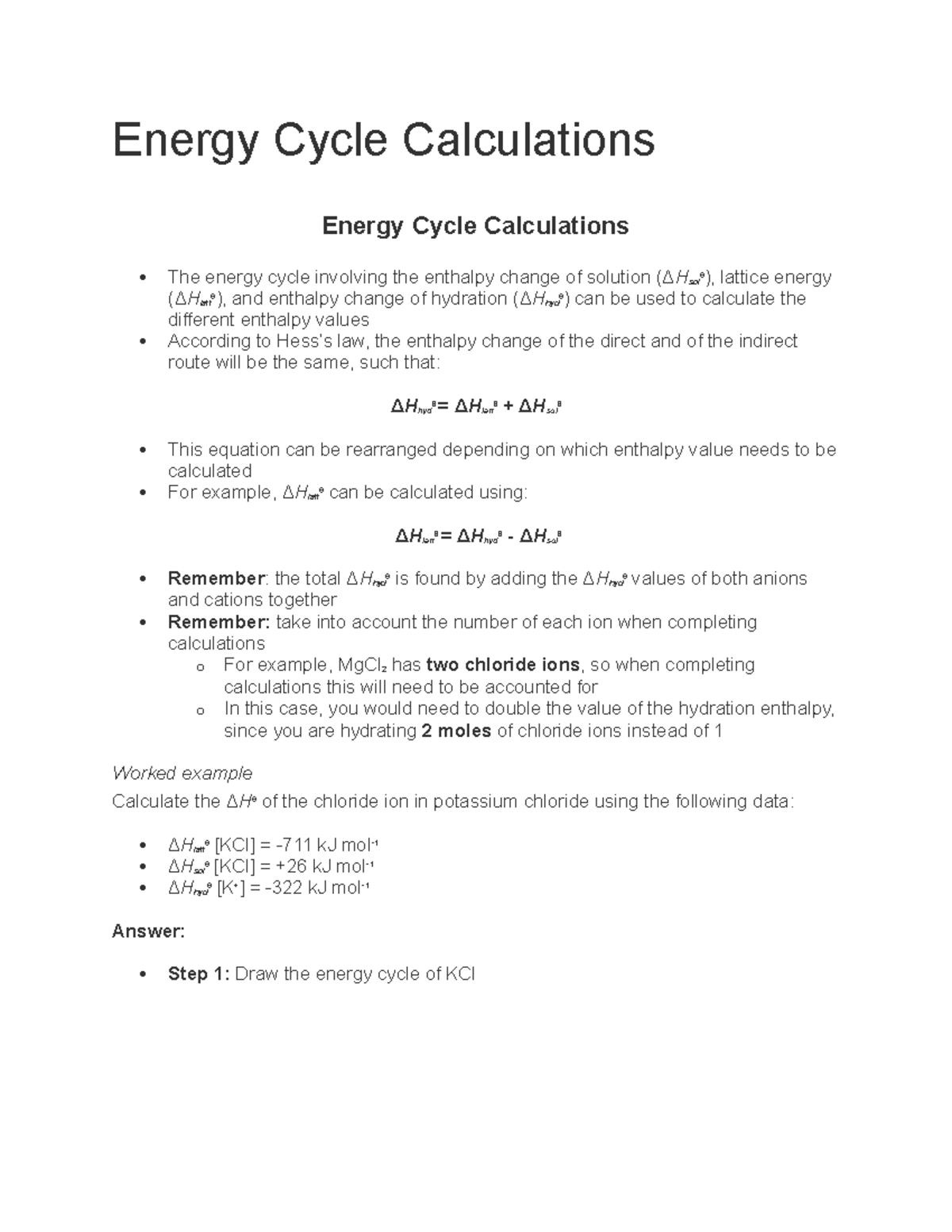 Energy Cycles Calculations - Energy Cycle Calculations Energy Cycle ...