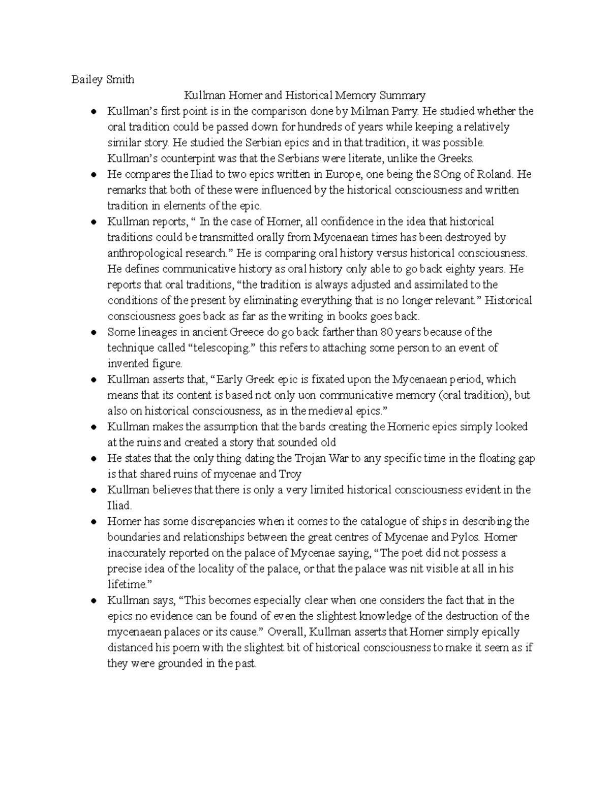 Homer and Historical Memory Summary - He studied whether the oral ...