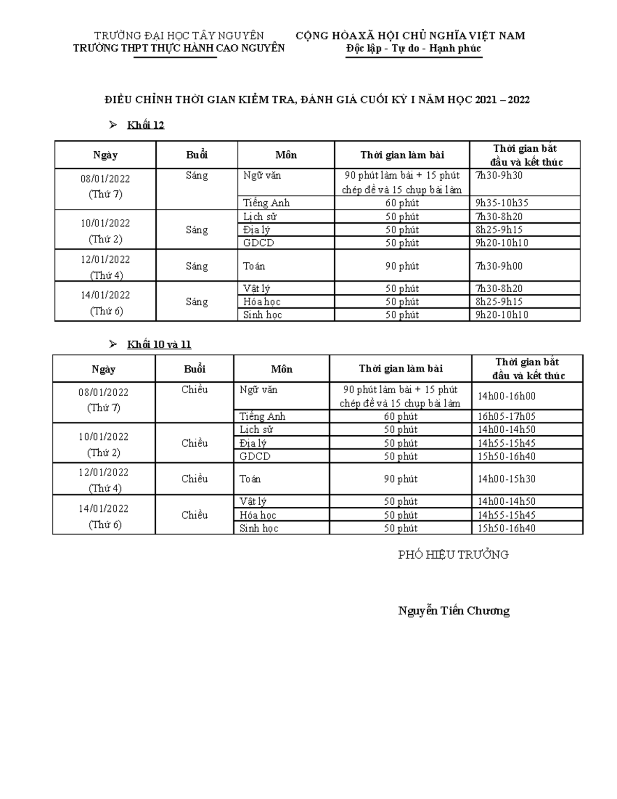 KE Hoach KIEM TRA CUOI KY 1, NAM 2021-2022 - Dieu chinh thoi gian cac ...