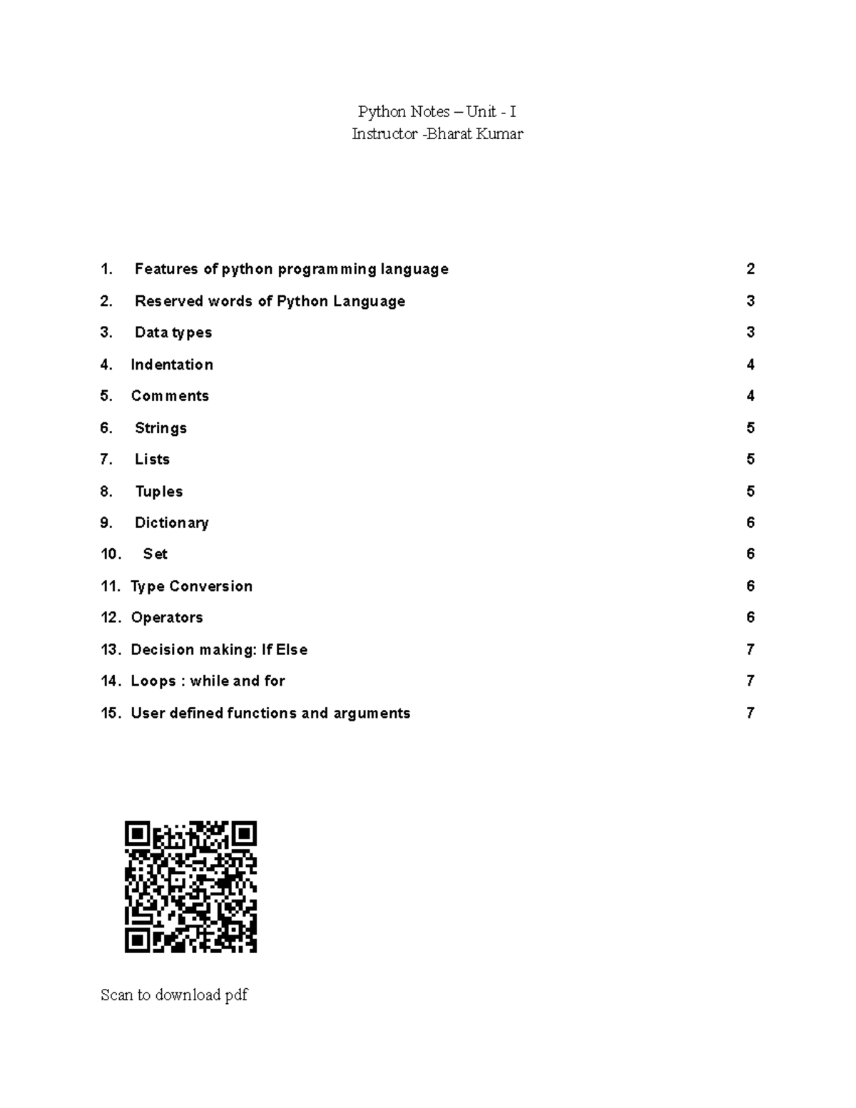 Python Notes Bharat Unit I Python Notes Unit I Features Of Python Programming Language