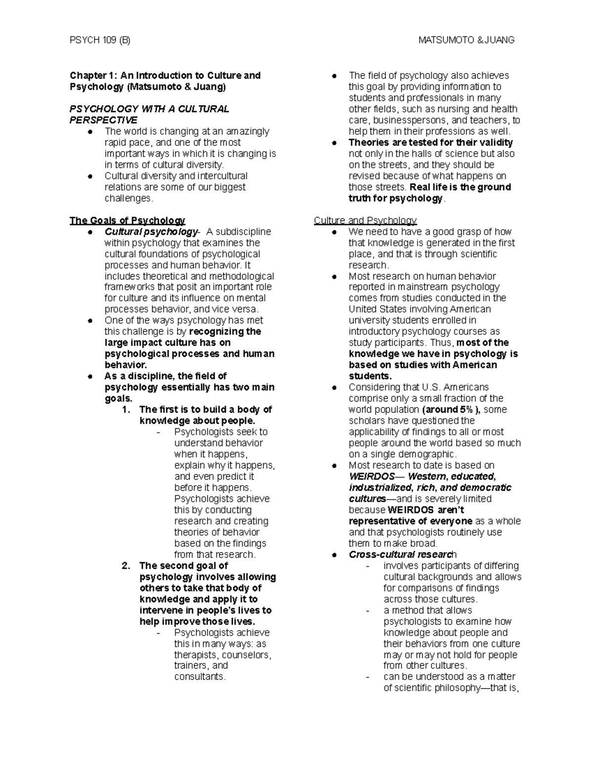 Psych 109 Notes - Chapter 1: An Introduction to Culture and Psychology ...