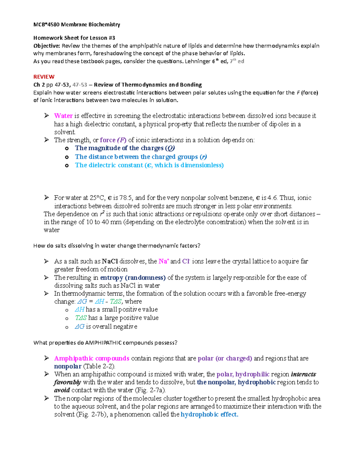 4580 Homework Sheet for lesson #3 - MCB*4580 Membrane Biochemistry ...