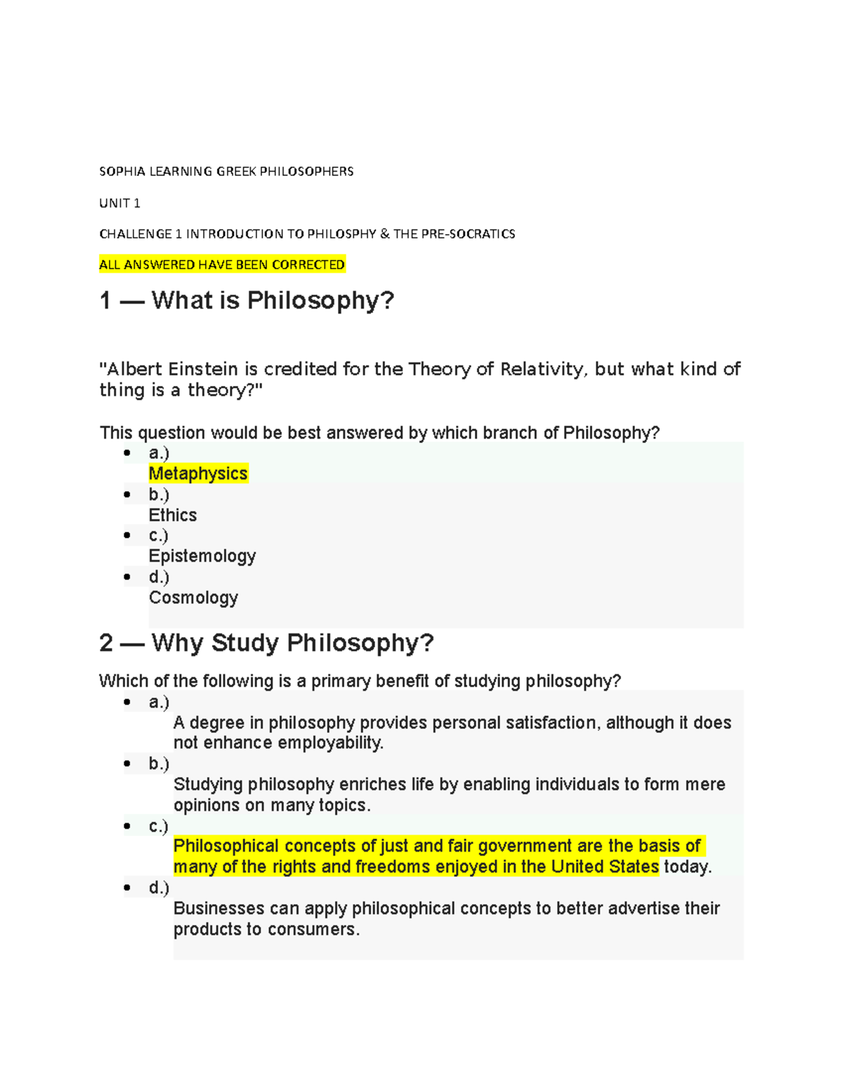 Challenge 1 - SOPHIA LEARNING GREEK PHILOSOPHERS UNIT 1 CHALLENGE 1 ...