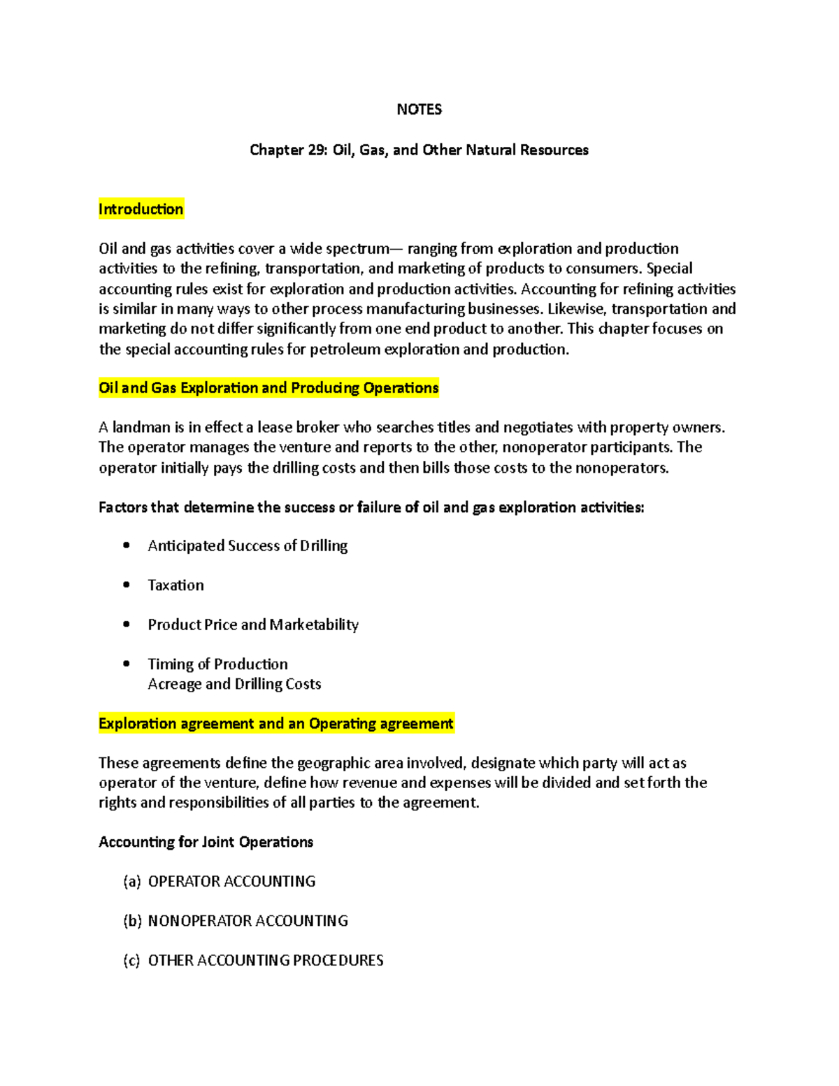 Chapter 29- Oil, Gas, and Other Natural Resources Notes - NOTES Chapter ...