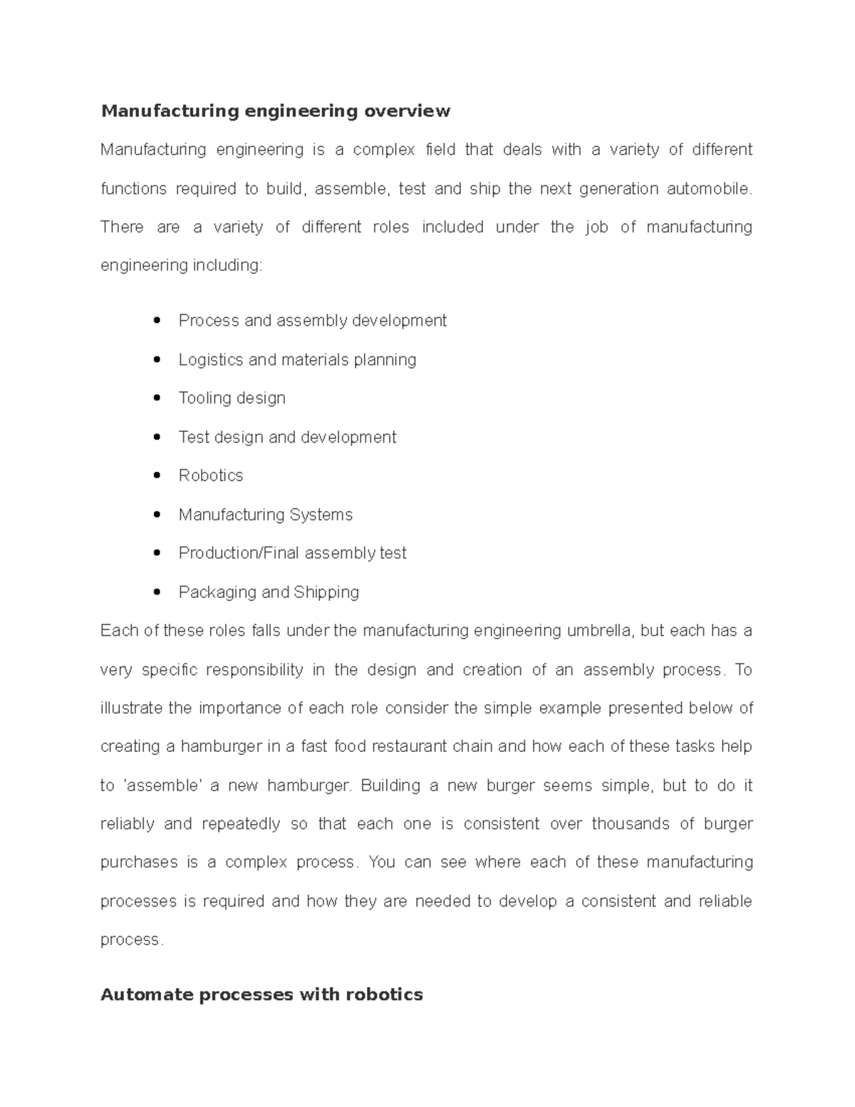 Manufacturing engineering overview - Manufacturing engineering overview ...