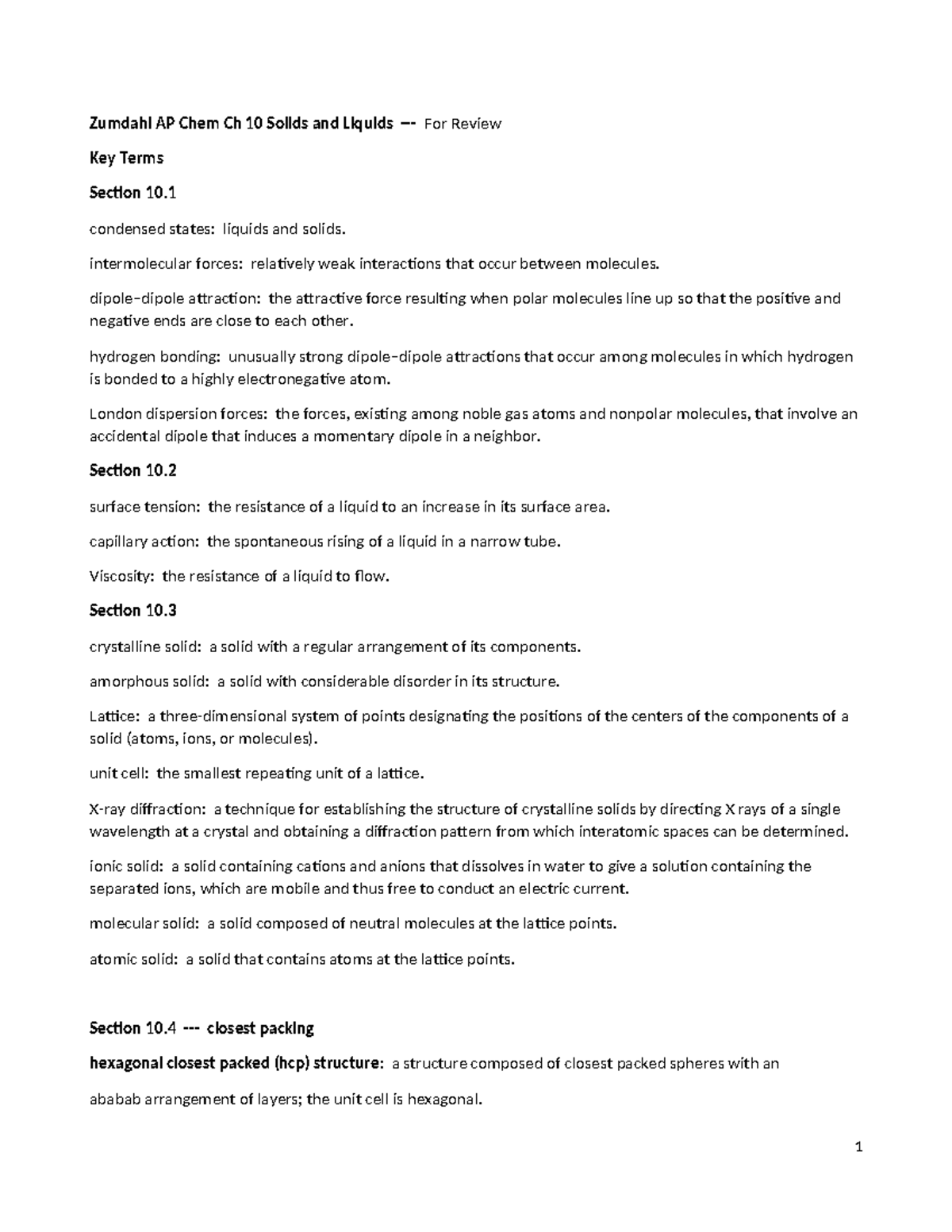 Ch 10 Solids and Liquids KEY Terms - Zumdahl AP Chem Ch 10 Solids and ...