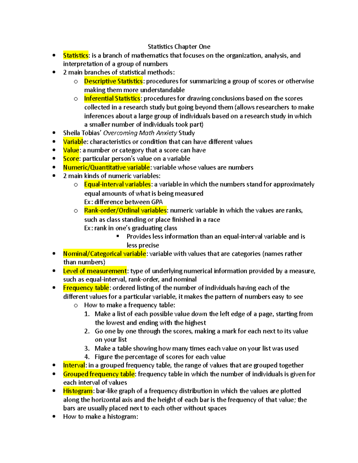 Stat Exam 1 defintions - Definitions from chapters 1-3 - Statistics ...