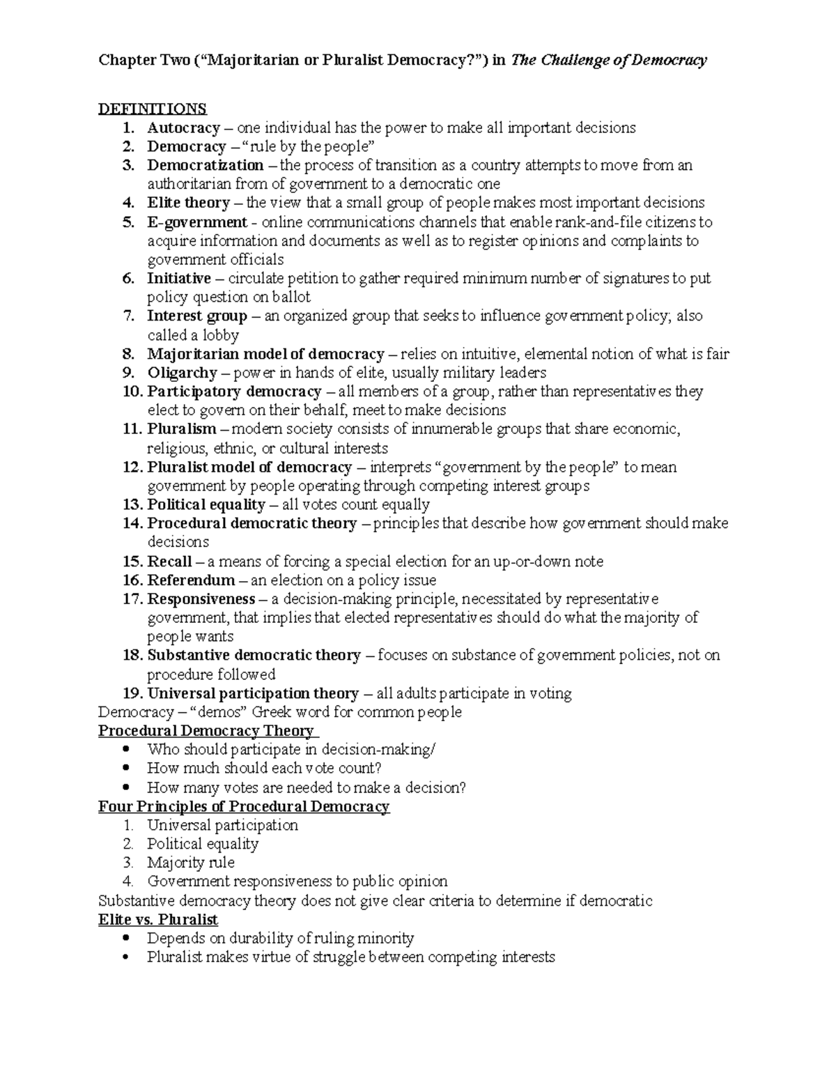 Chapter two challenges of democracy - Chapter Two or Pluralist in The ...