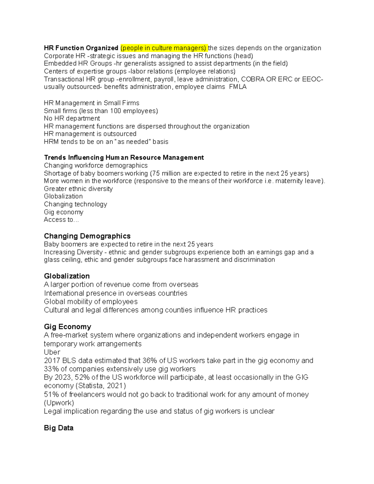 MGT 340 1 - Course taught by Dr. Taylor - HR Function Organized (people ...