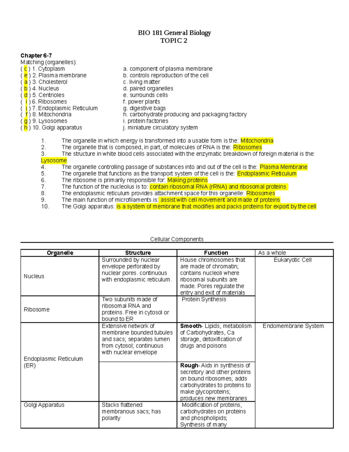 Homework WK4 Ch 6-7 - Chapter 6-7; Tour of the Cell and Membrane ...