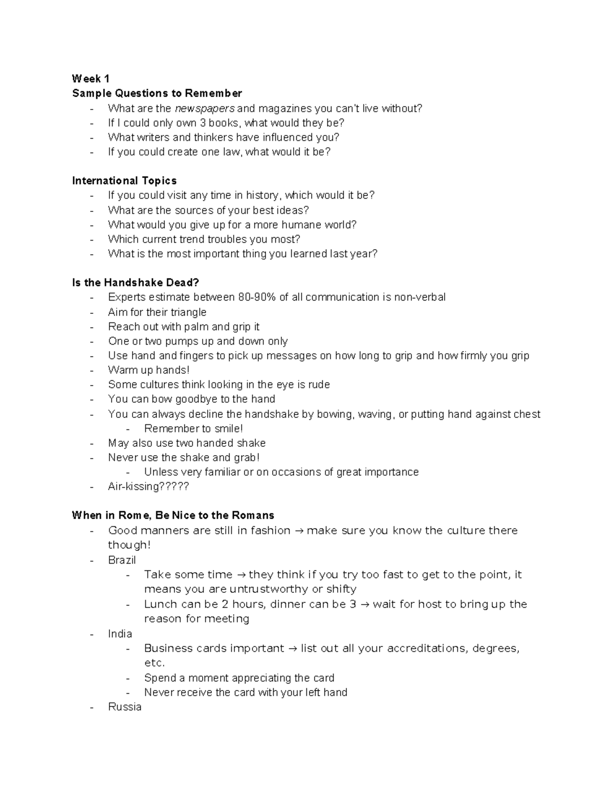 Copy of Combined Notes - Week 1 Sample Questions to Remember What are ...