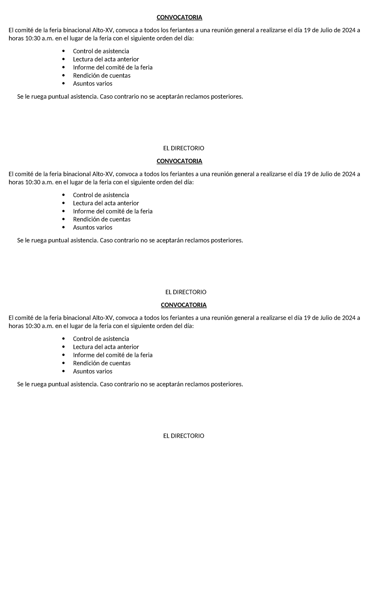 Citacion Feria DE Achuta - CONVOCATORIA El comité de la feria ...