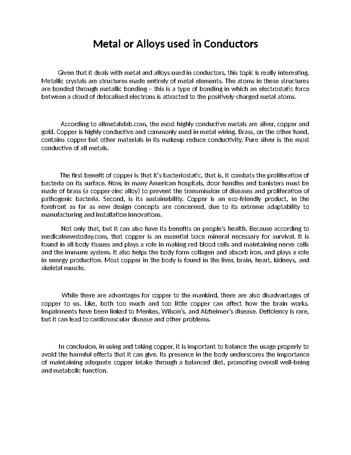 Metal or Alloys used in Conductors - Metallic crystals are structures ...