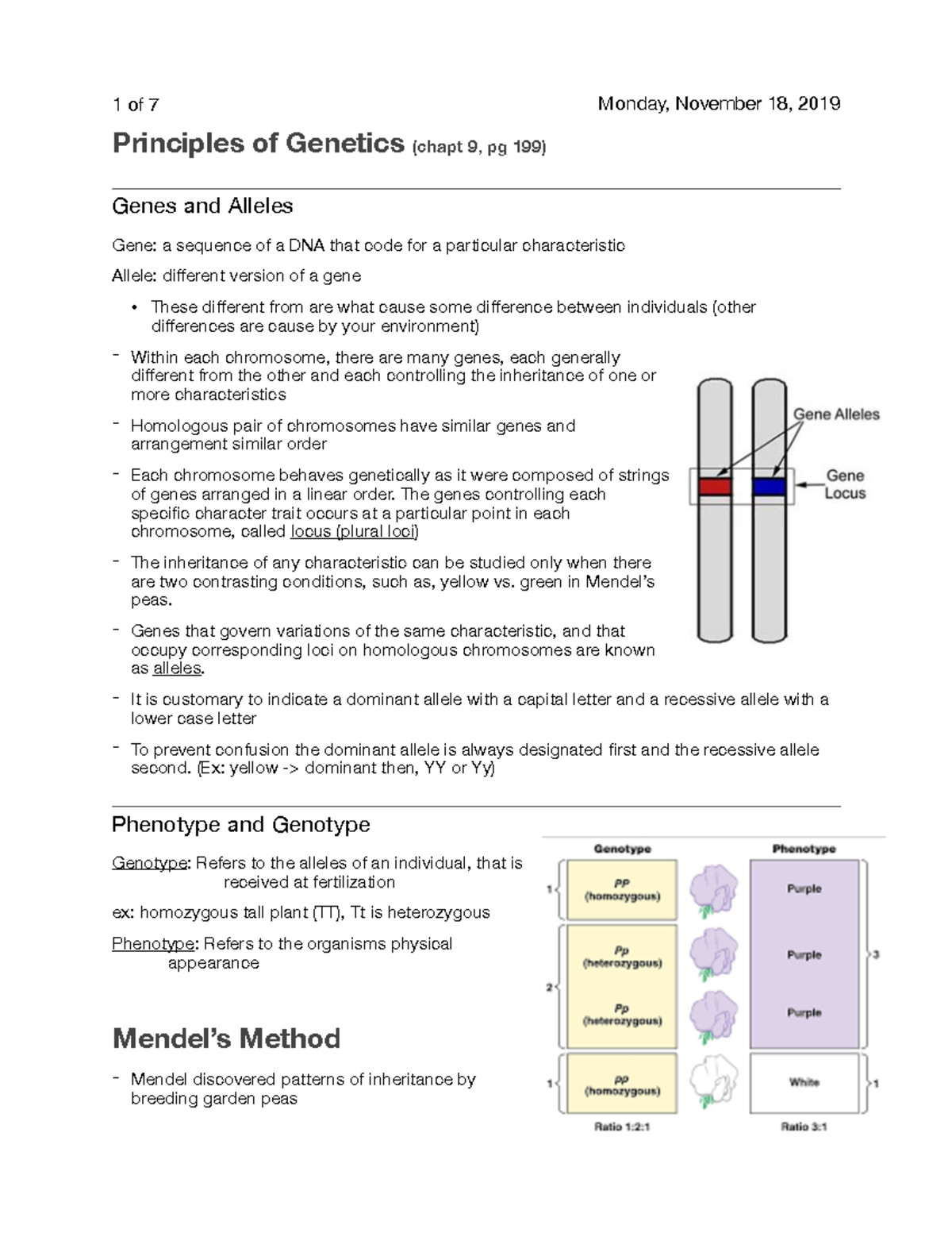 Principles of genetics (Mendel) - 1 of 7 Monday, November 18, 2019 ...
