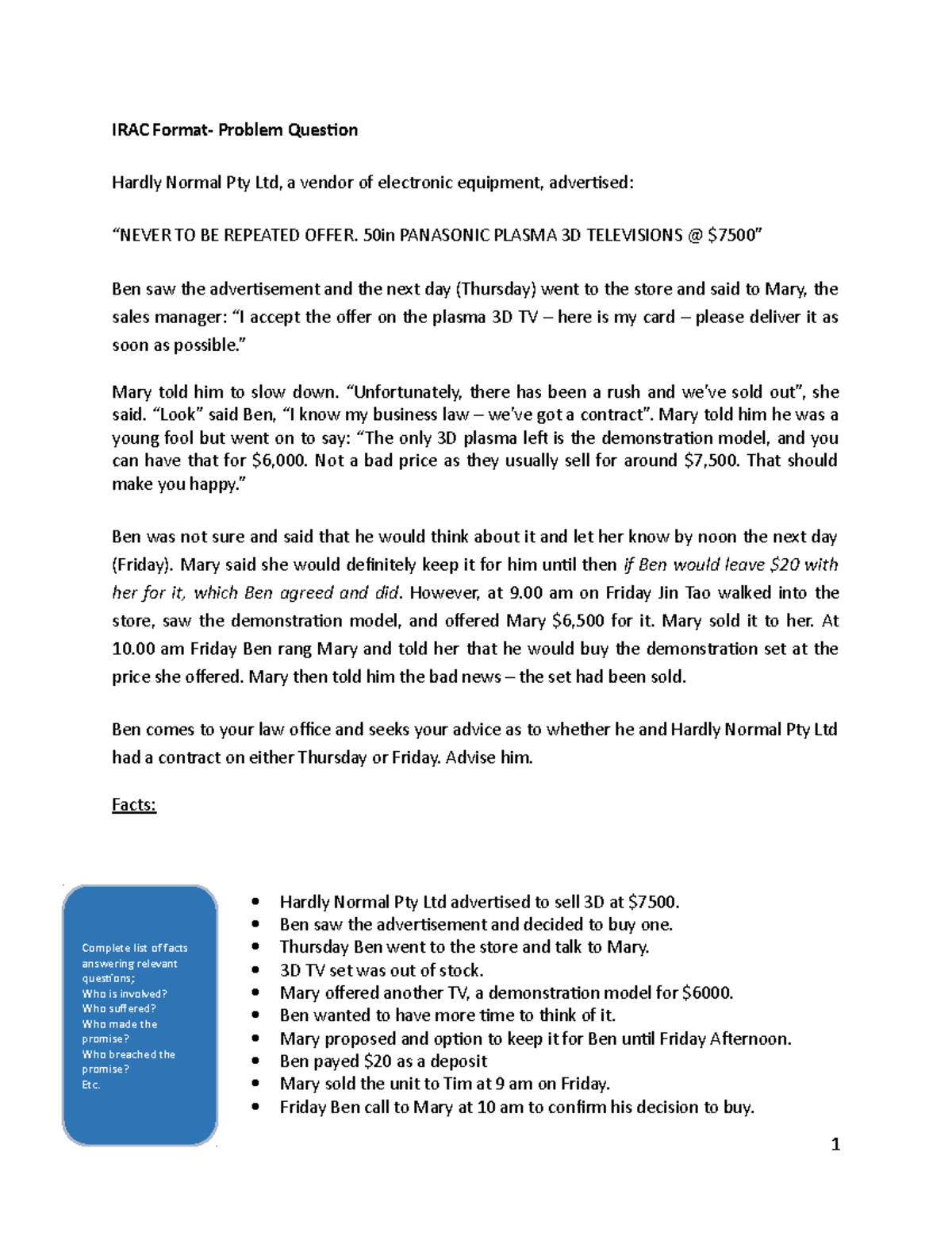 IRAC-Case example with instructions (Ramani T) - MLC101 - Deakin - Studocu