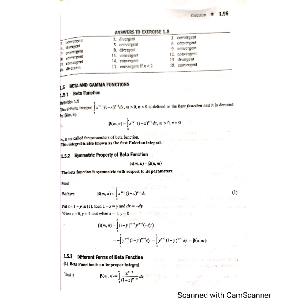 Beta and gamma functions - Calculus 1 ANSWERS TO EXERCISE 1 2 ...