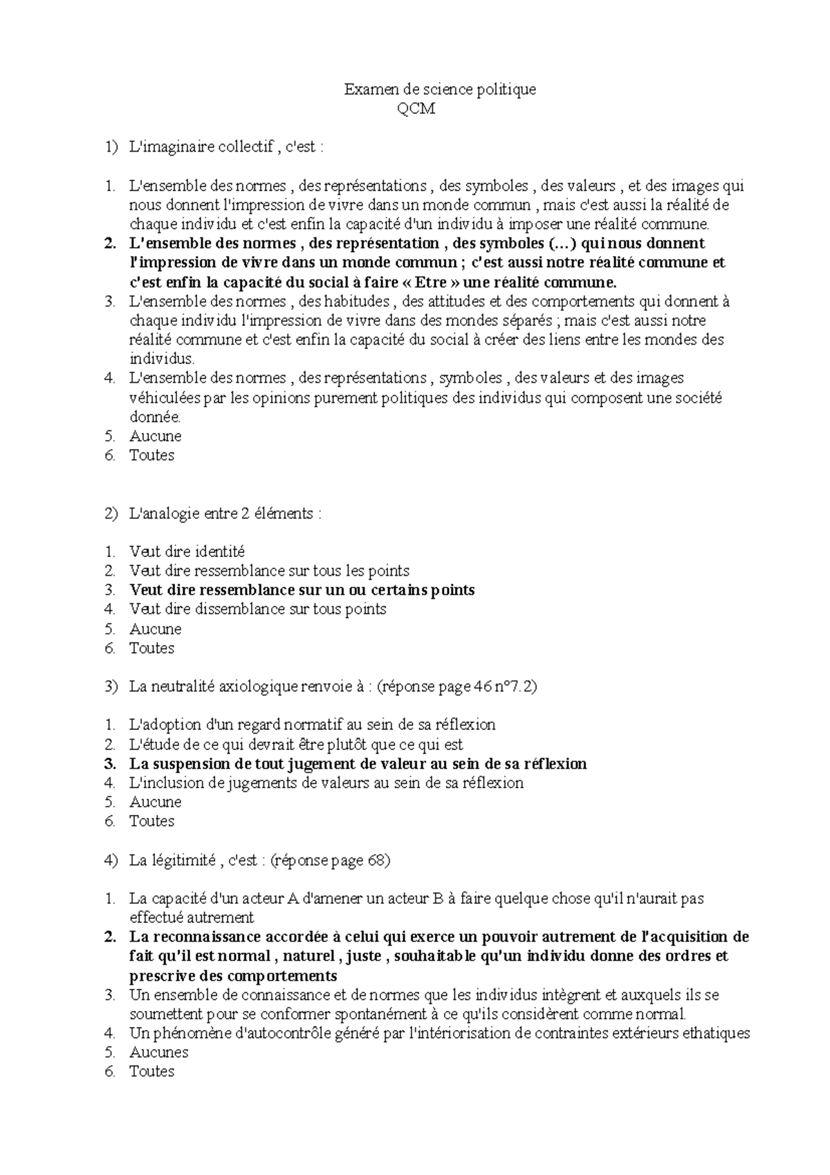 QCM-science-po - Examen de science politique QCM L'imaginaire collectif ...