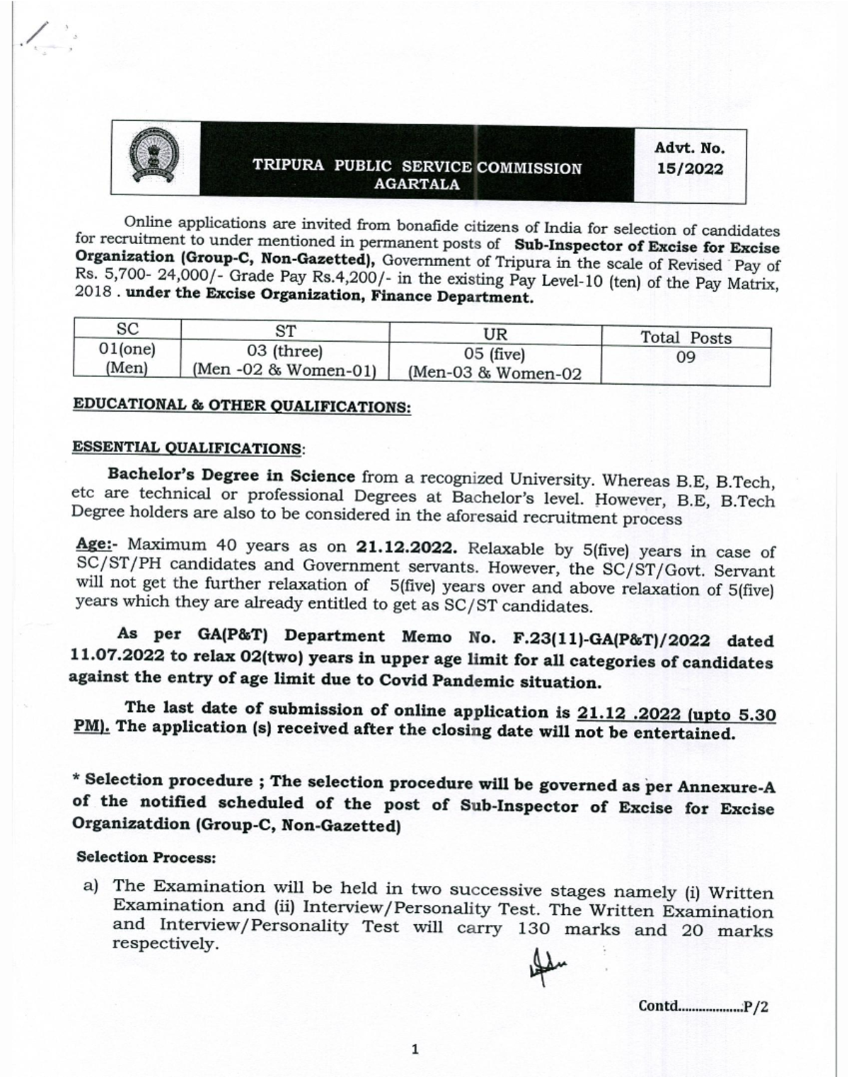TPSC Excise Sub Inspector Recruitment 2022 Notification - Civil ...