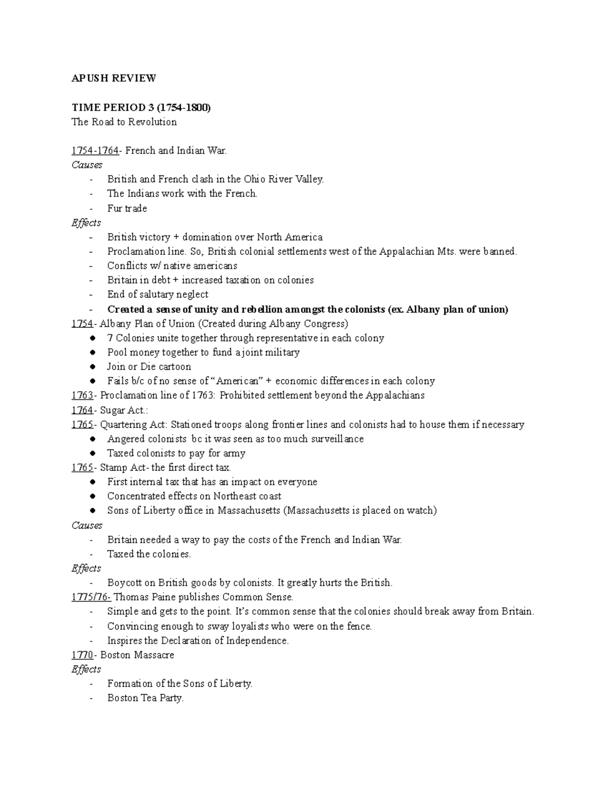 Apush Review - APUSH REVIEW TIME PERIOD 3 (1754-1800) The Road to ...