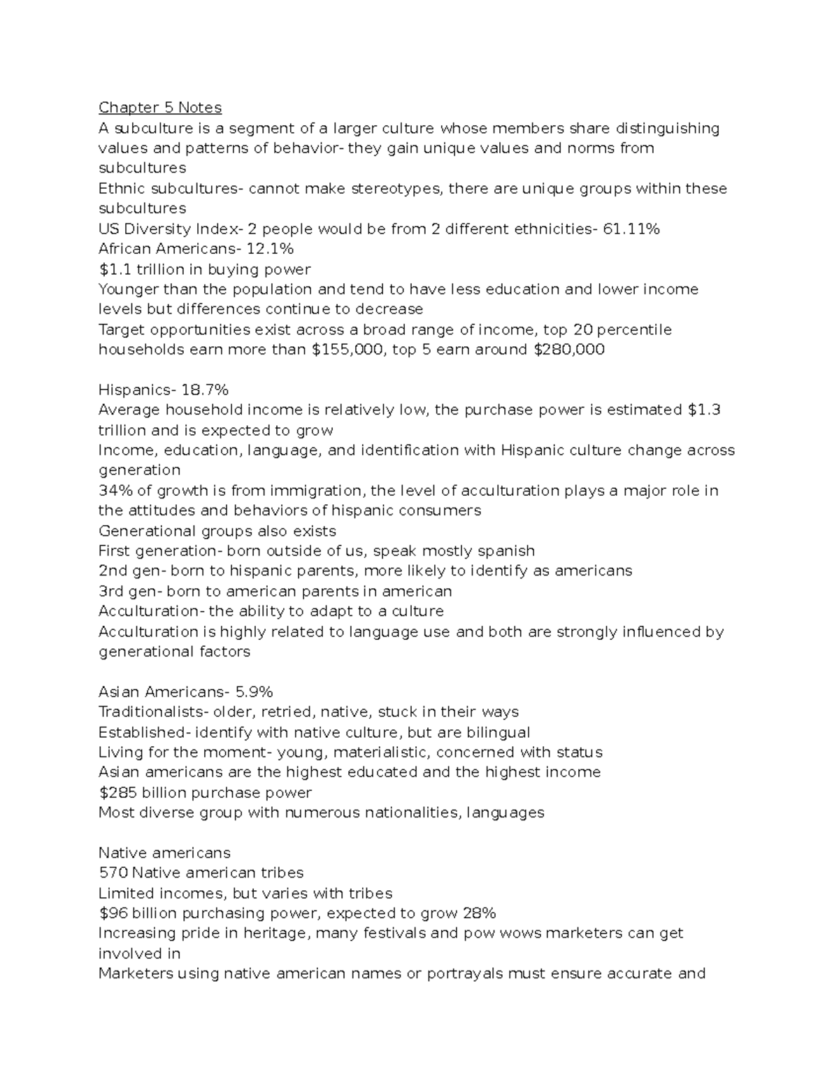 Week 4- Ch 5-6 - Lecture notes - Chapter 5 Notes A subculture is a ...
