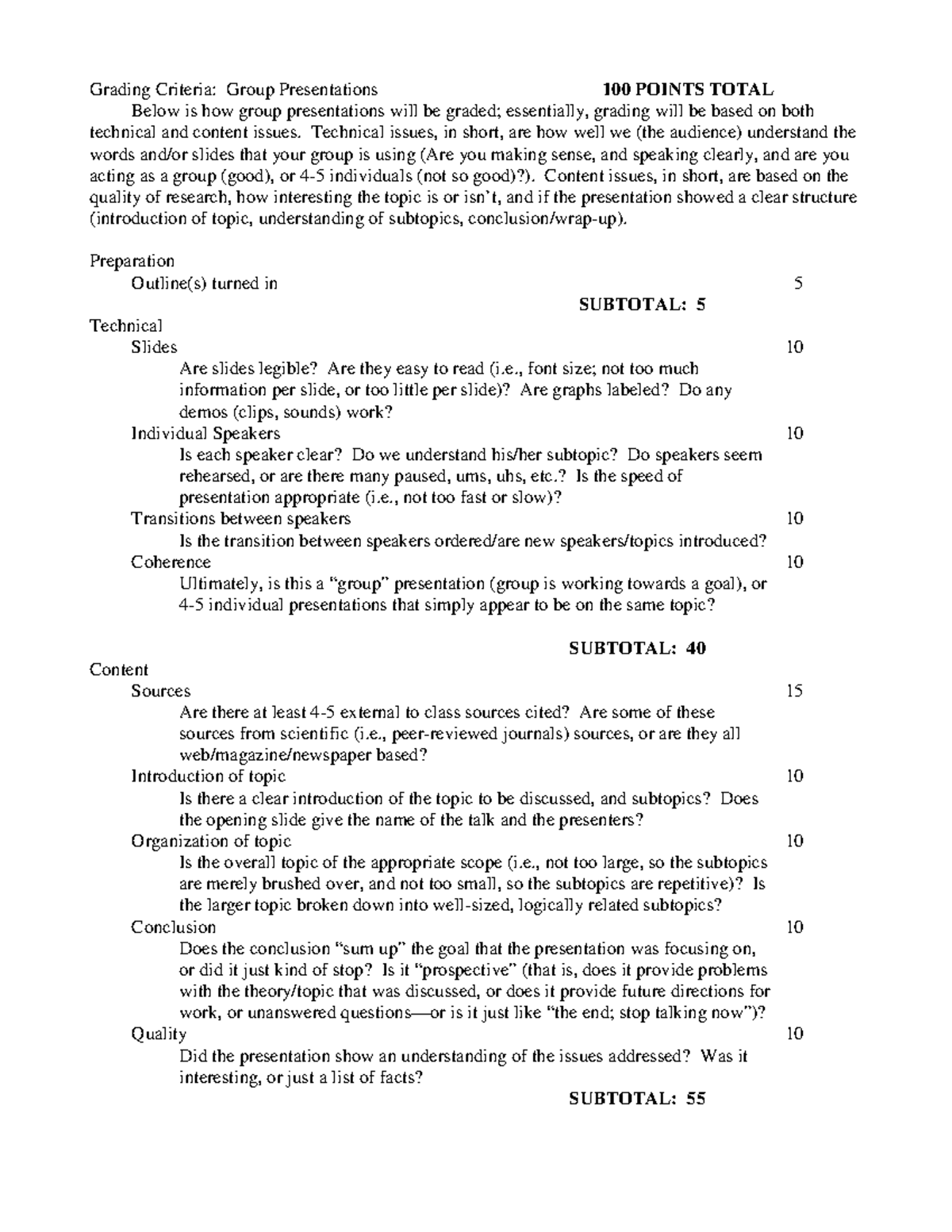 Presentation Grading Criteria-Copy - Grading Criteria: Group ...
